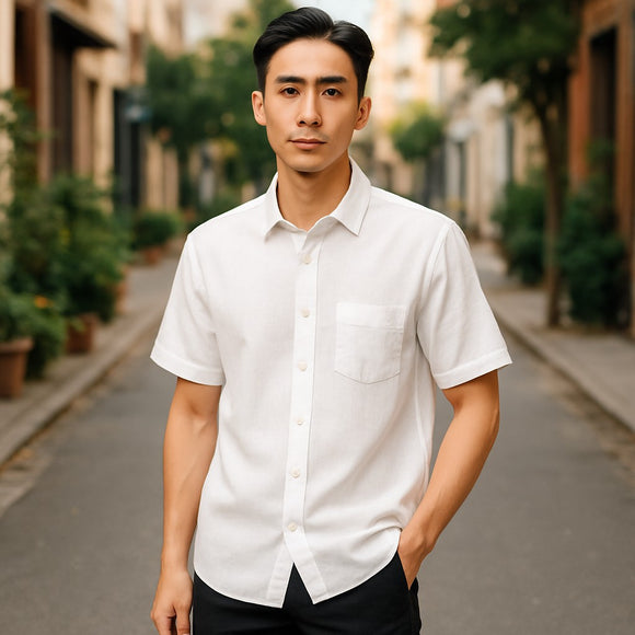 Wear Sierra Top Shelf Men's Linen Short Sleeve Button Down Shirt in Wh